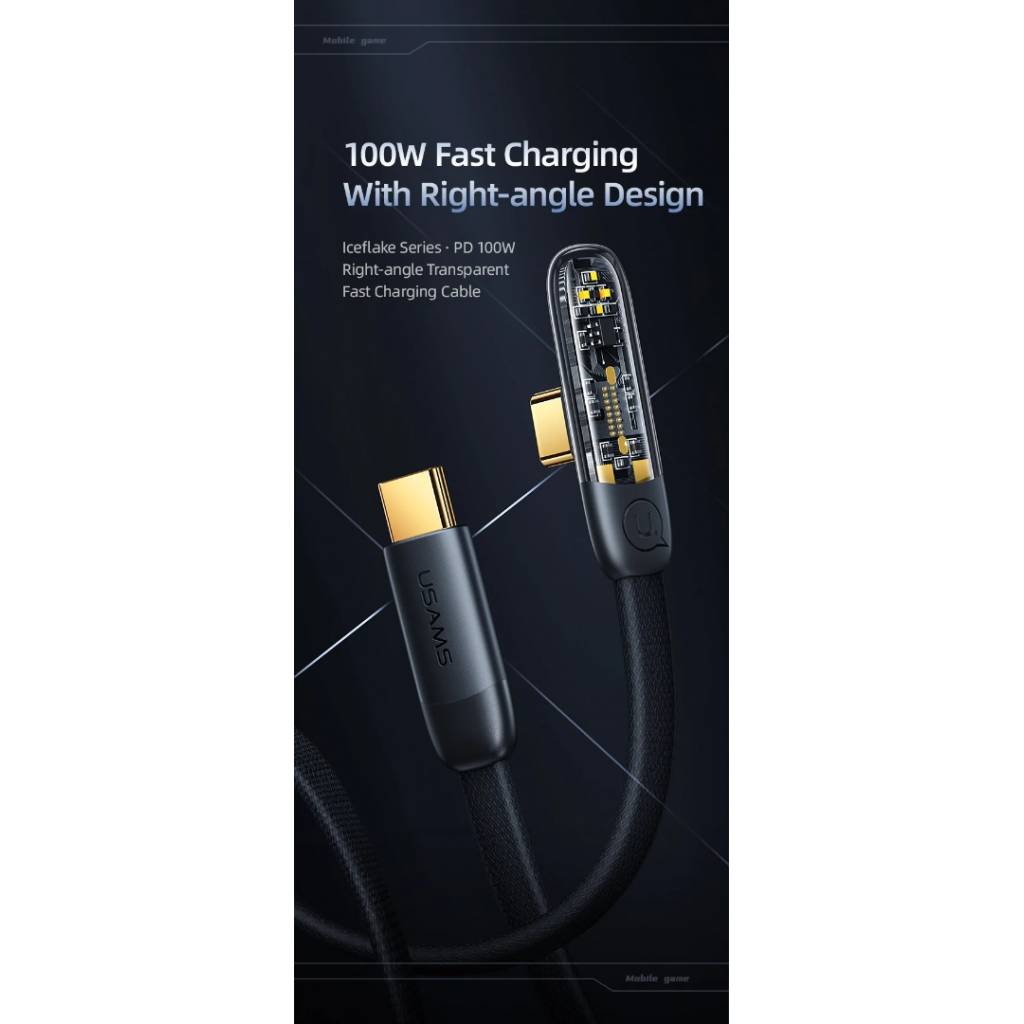 Cable de Datos USB C a Tipo C Angulo recto 100W PD 1.2M Negro U76 SJ584 ...