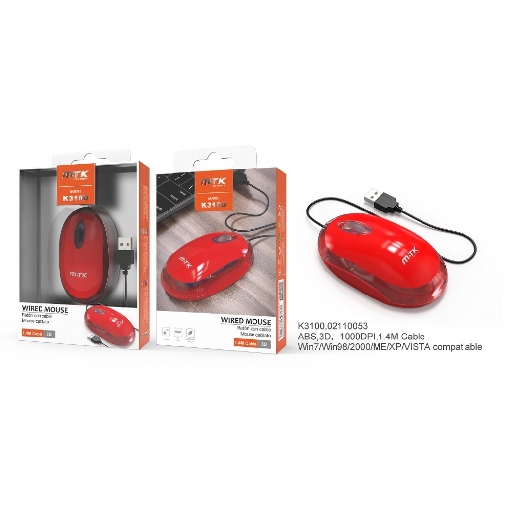K3100 - Mouse óptico USB Rojo MTK
