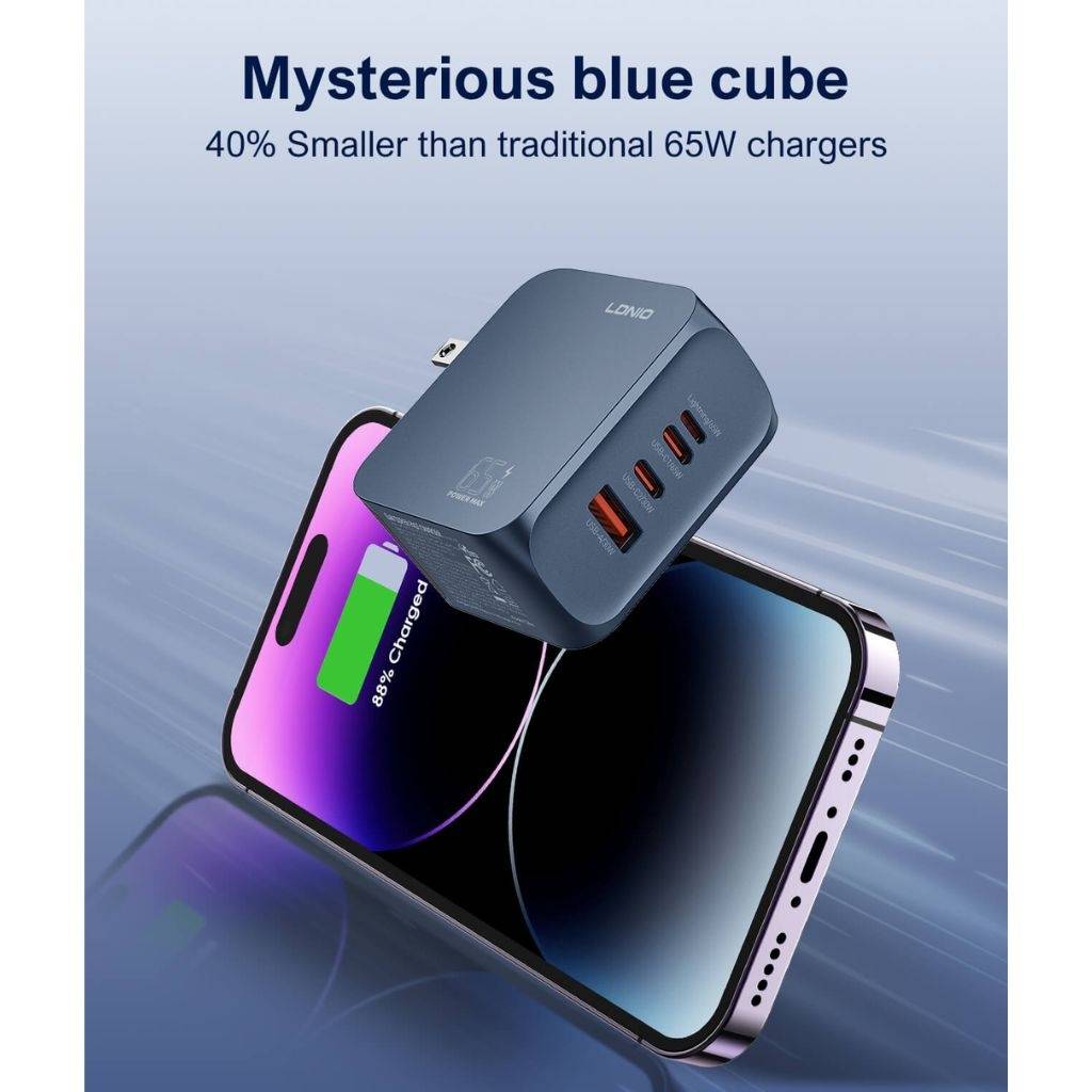 Cargador de Pared Q7 2 USB-C/1 Lightning/1 USB-A USB C a USB C 65W Azul ...